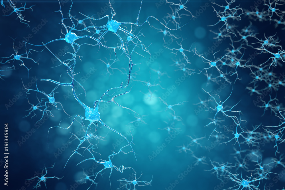 Conceptual illustration of neuron cells with glowing link knots ...