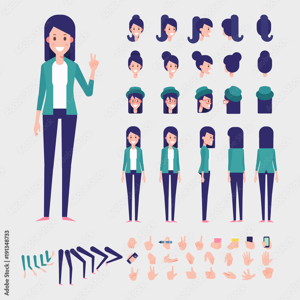 Young woman character for your scenes. Flat Vector Character creation ...