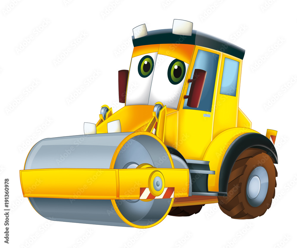 cartoon road roller on white background - illustration for children ...