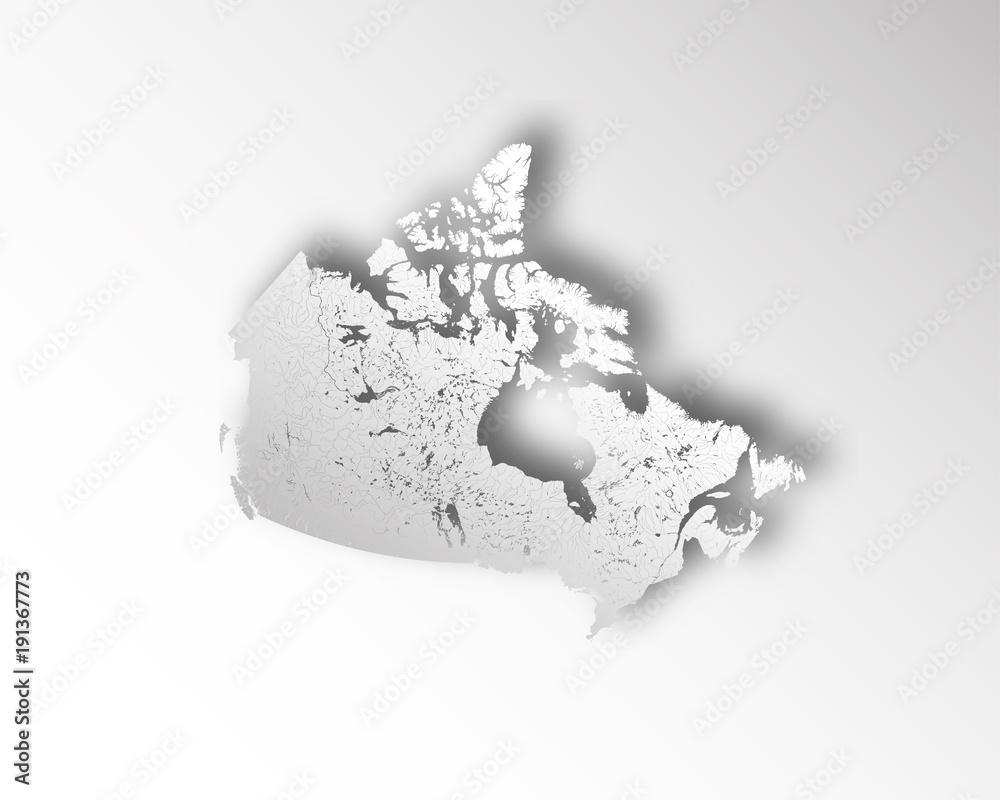 Map of Canada with paper cut effect. Rivers and lakes are shown. Please ...