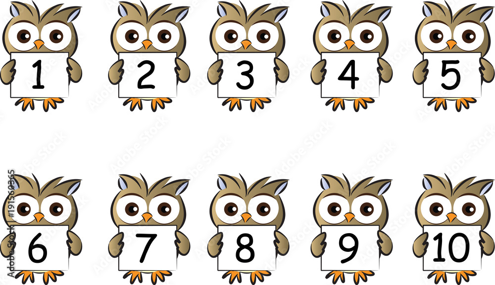 owls holding a card about numbers Stock Photo | Adobe Stock