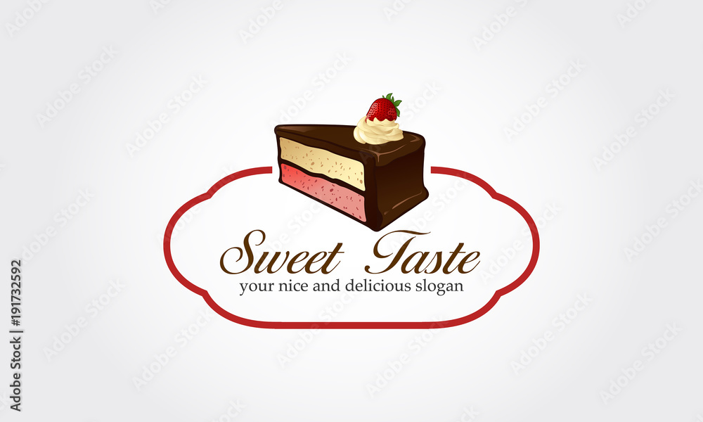 Sweet Taste Vector Logo Template. Piece of cake with flowing chocolate ...