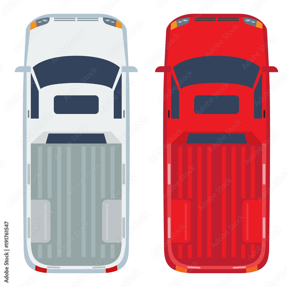 Pickup top view with flat and solid color design. Vector commercial ...