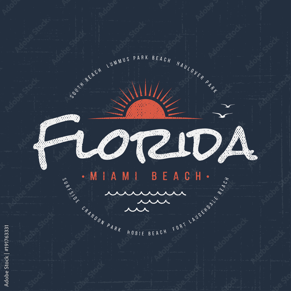 Florida Miami beach. T-shirt and apparel vector design, typography ...