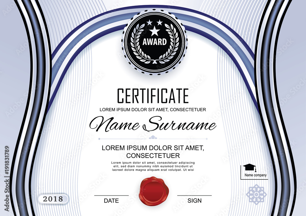 Official silver certificate. Cool colors. Black emblem and wave border ...