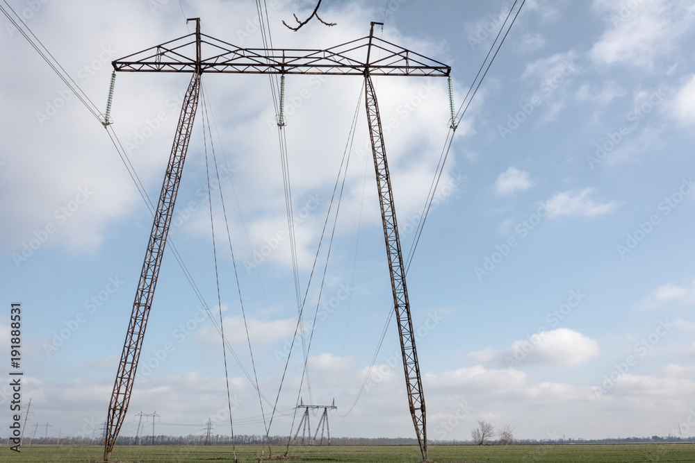 Electricity distribution. Pillars of high voltage in the Moldavian ...