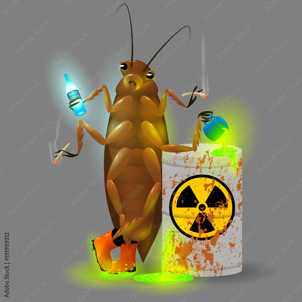 A giant cockroach drinks a radioactive cola and chemical waste from a ...