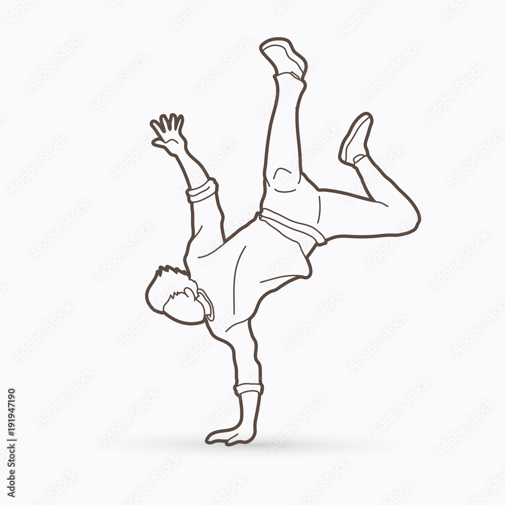 Street dance, B boys dance, Dancing action outline graphic vector Stock ...