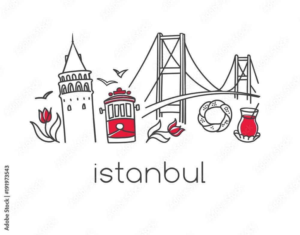 Modern vector illustration Istanbul with hand drawn doodle turkish ...