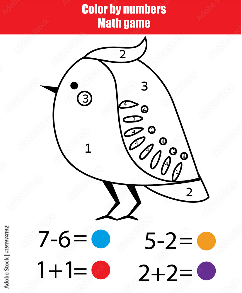 Children educational game. Mathematics actvity. Color by numbers ...
