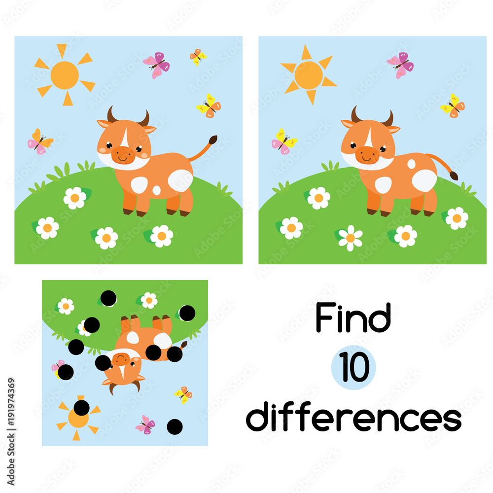 Find the differences educational children game. Kids activity sheet ...