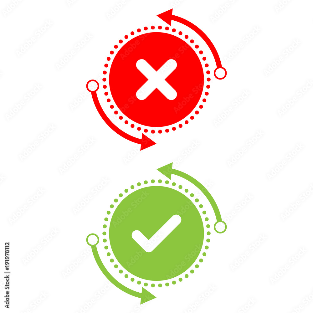Green check mark and red X mark Right and Wrong on white background. Vector illustration ...