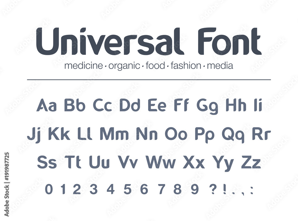 Universal brand name font. Food, drink, organic product packaging ...