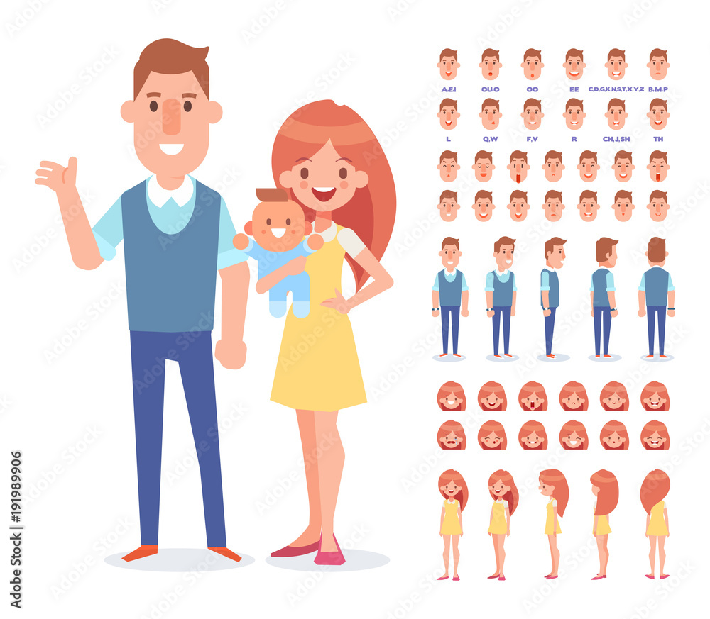 Happy couple with newborn baby. Happy family together. Mom, dad and kid ...