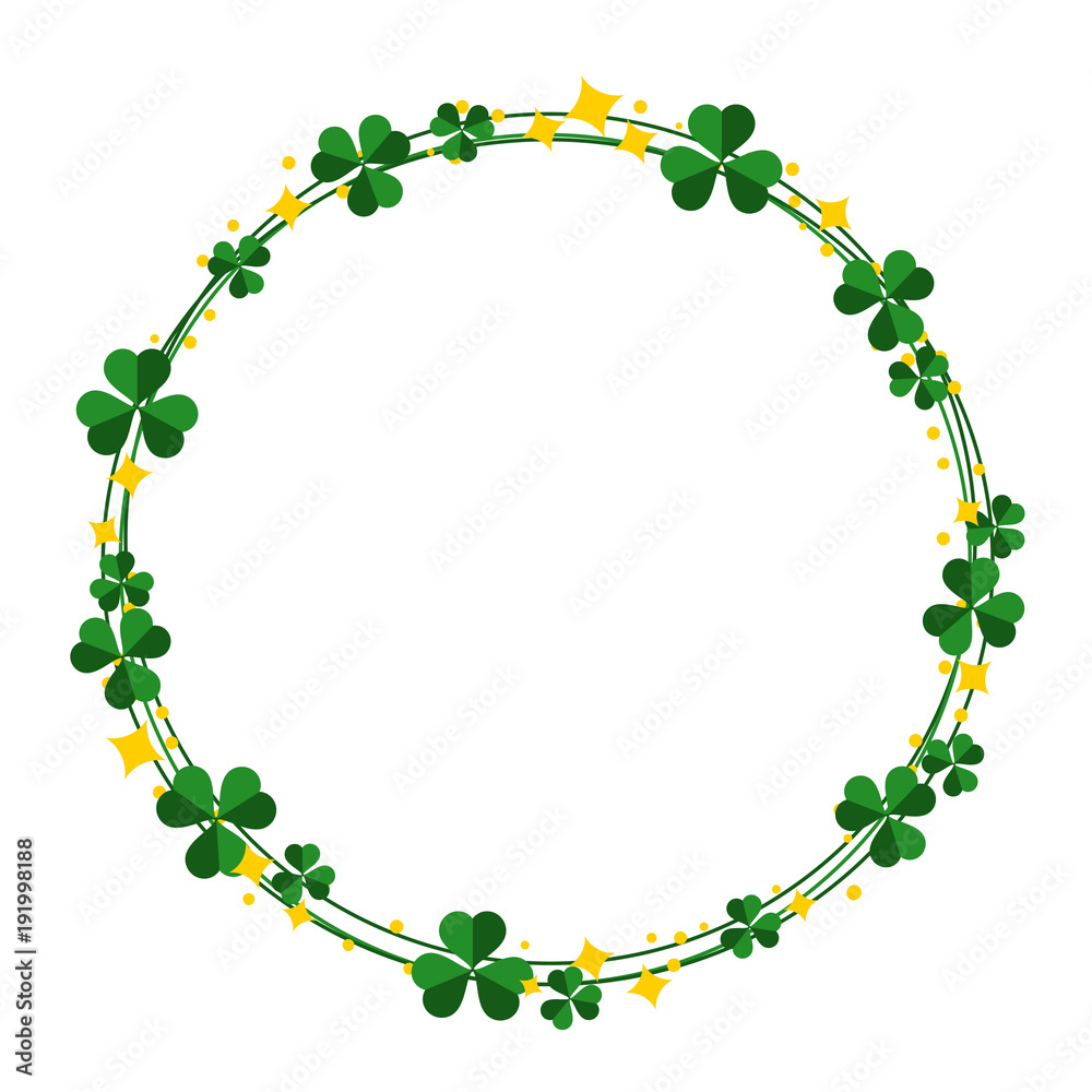 Saint Patrick's Day wreath with shamrock leaves round frame. vector ...
