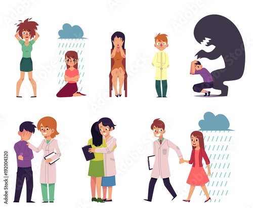 vector flat mental illness, disorder set. Male, female characters ...