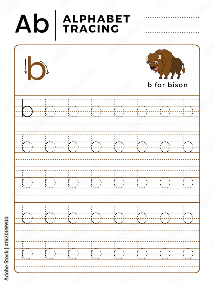 Letter B Alphabet Tracing Book with Example and Funny Bison Cartoon ...
