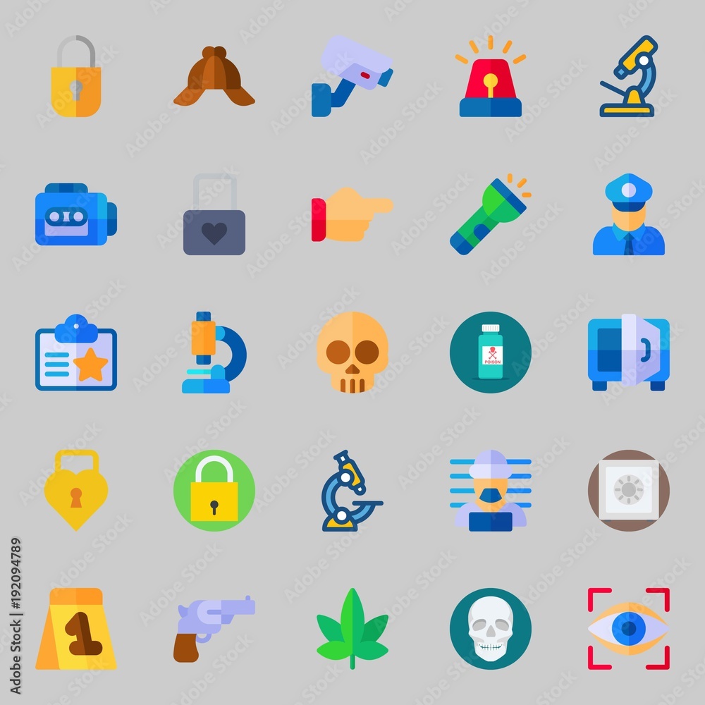 icons set about Crime Investigation. with eye scan, id card, security ...