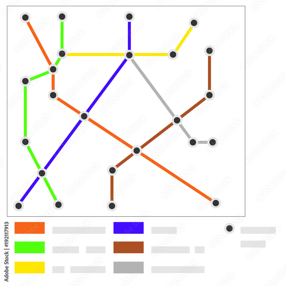 Metro map with stations. Modern metro map with lines and stations. The ...