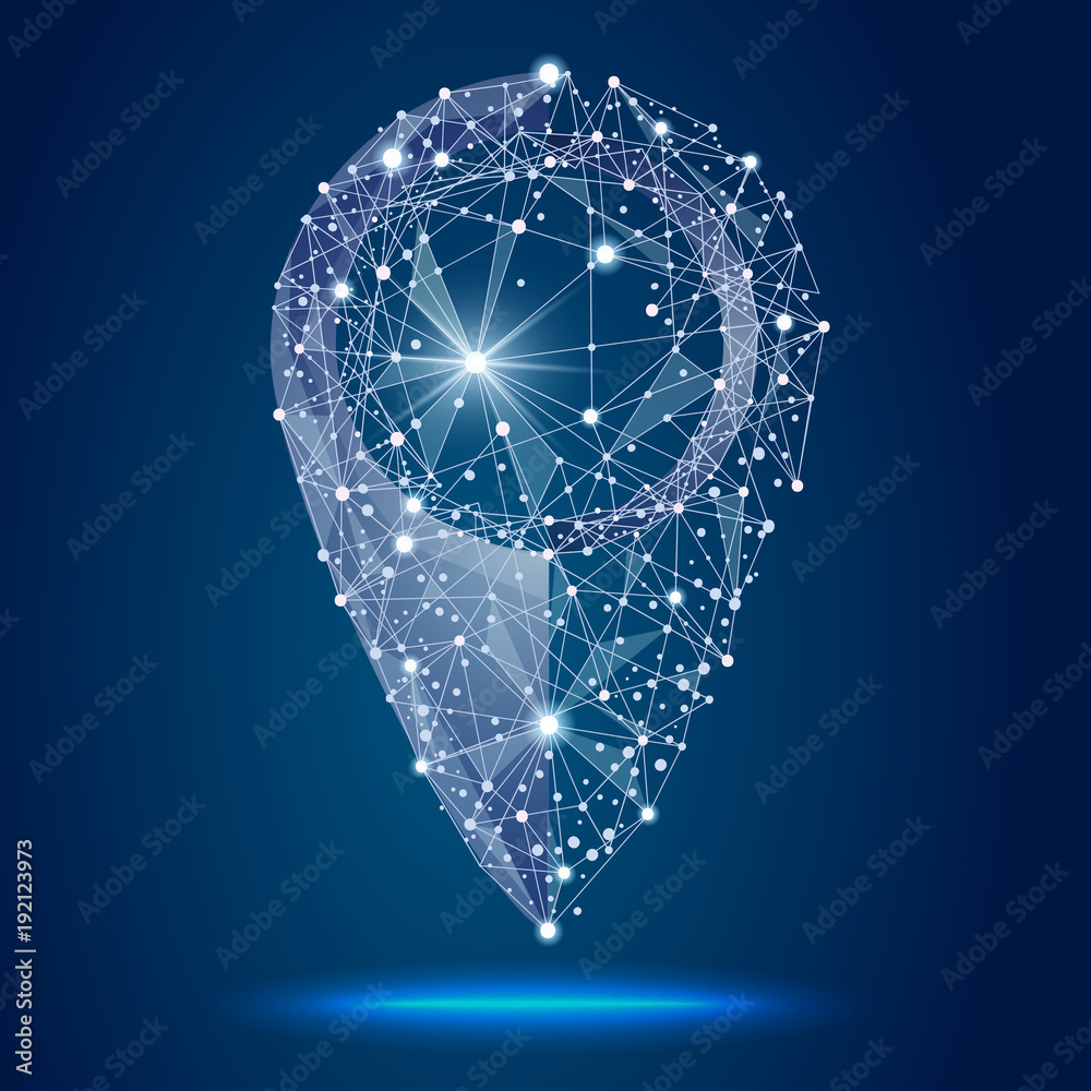 Pin Pointer.isolated from low poly wireframe on space stars background ...