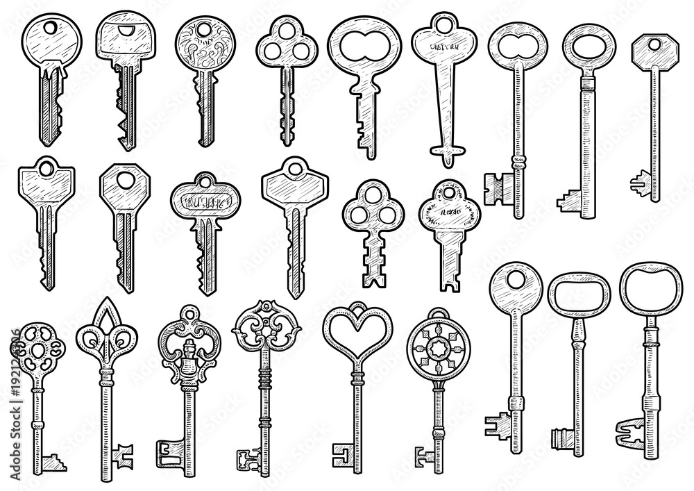 Key illustration, drawing, engraving, ink, line art, vector Stock ...