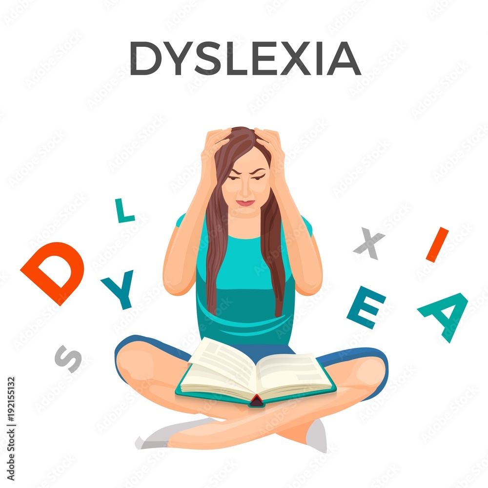 Dyslexia mental disorder conceptual vector illustration with woman ...