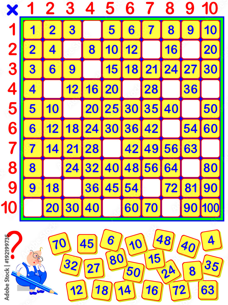 Educational page for children. Some numbers have fallen out of the ...