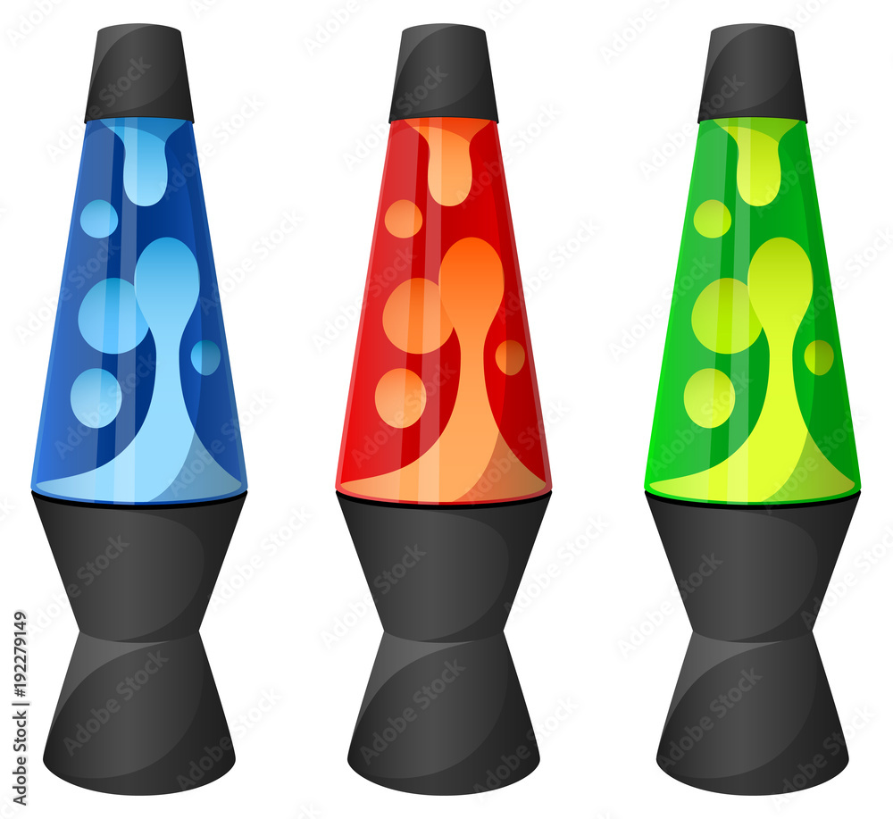 Vector illustration of a lava lamp in three different colors. Stock ...