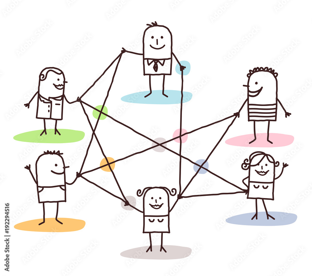 Cartoon Group of People Connected by Lines Stock Vector | Adobe Stock