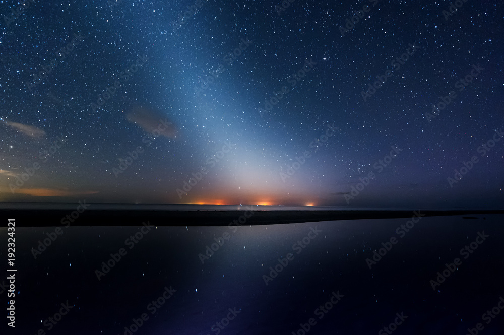 starry night sky with Milky way. image contain soft focus, blur and ...