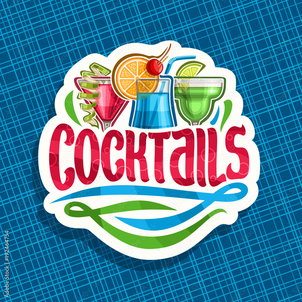 Vector logo for alcoholic Cocktails, cut paper sign with 3 colorful ...