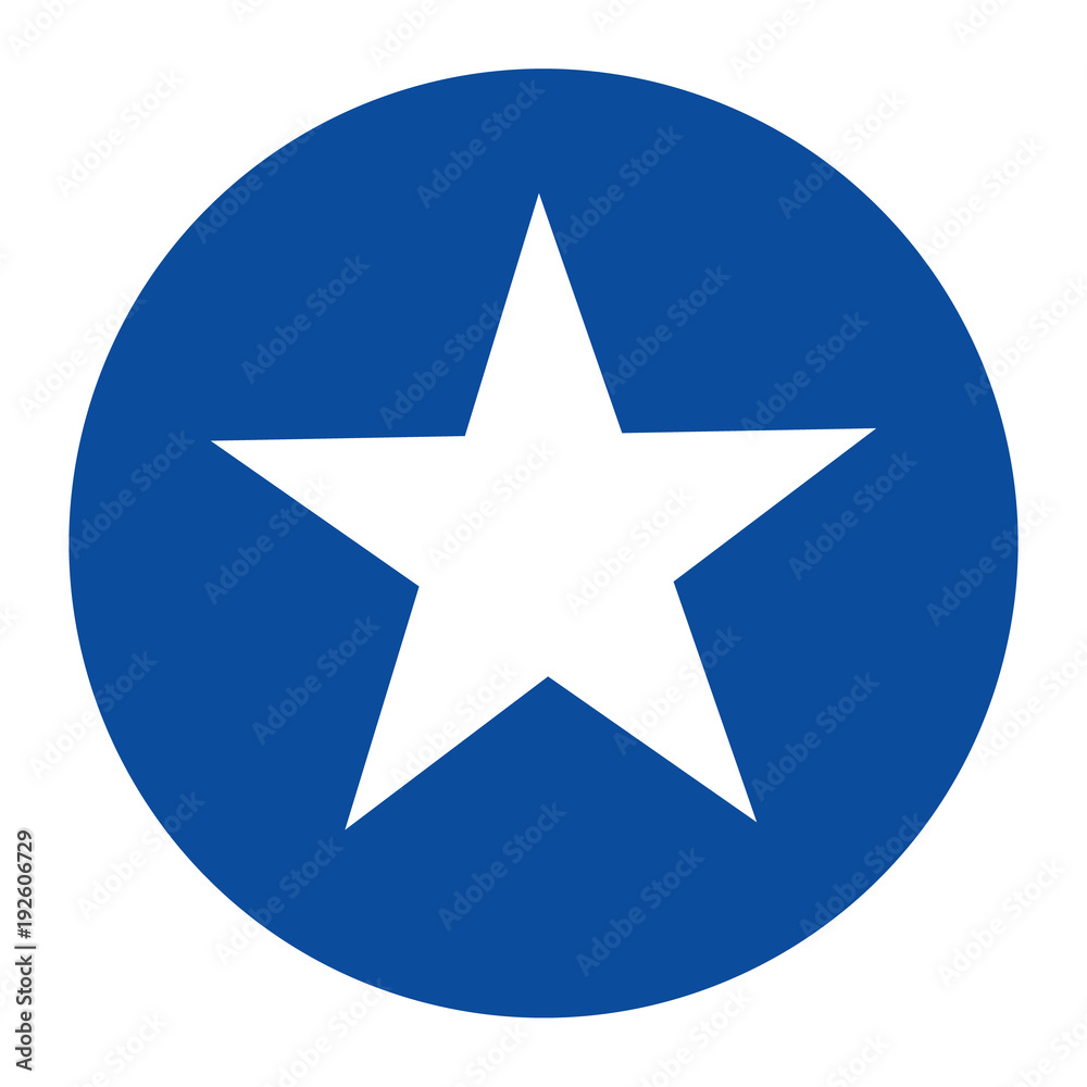White five-pointed star in a blue circle. Accurate geometric dimensions ...