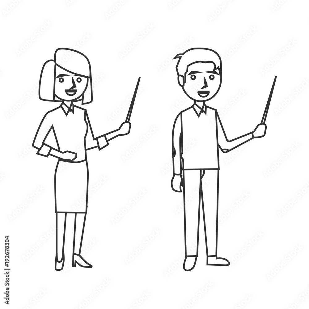 Outline Teacher With Pointer Stock Vector | Adobe Stock