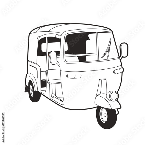 isolated black outline three wheeler vector cartoon Stock Vector ...