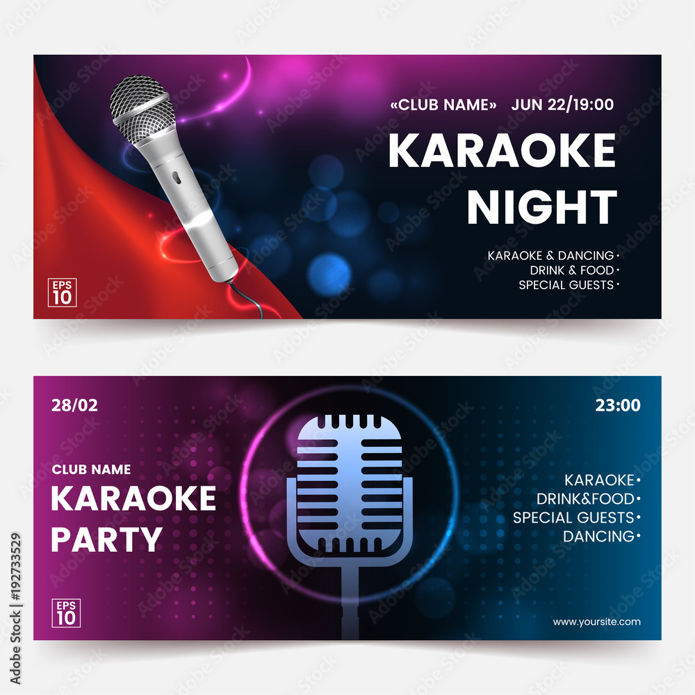 Karaoke party invitation flyer template. Karaoke tickets. Dark ...