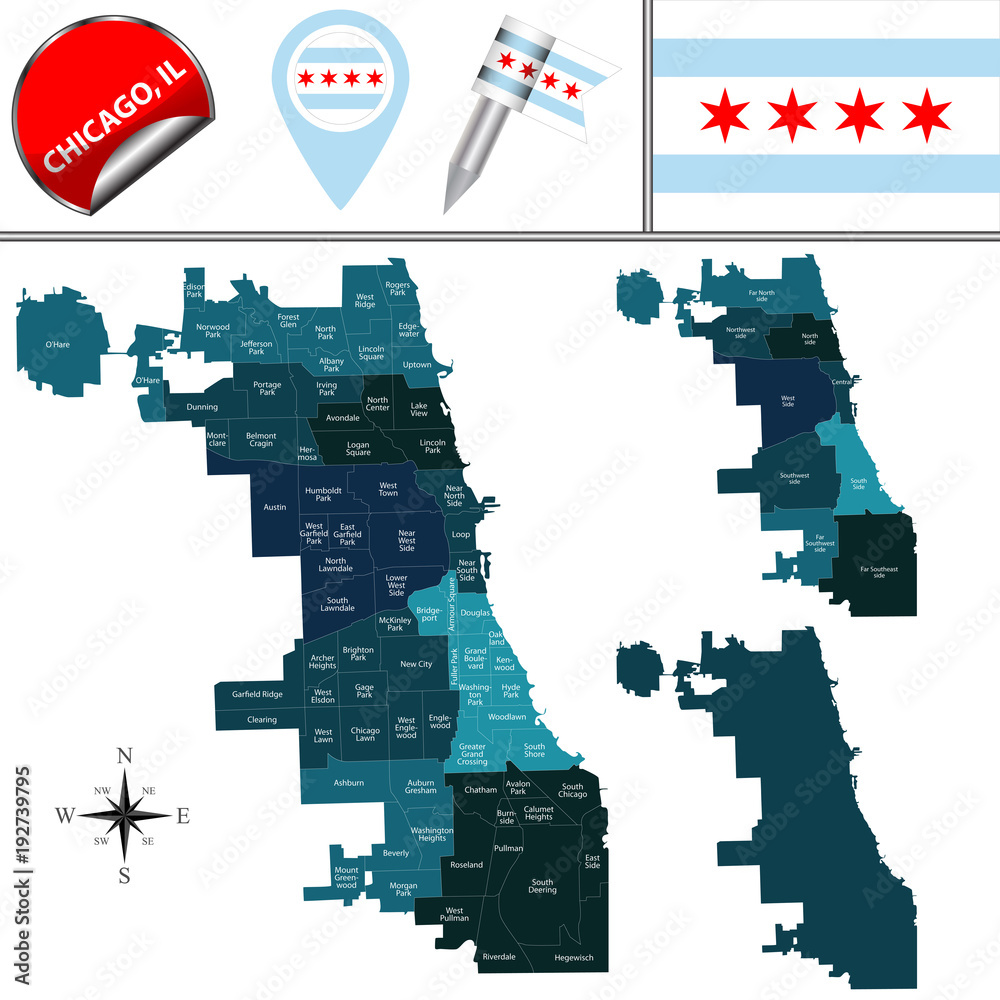 Map of Chicago with Community Areas Stock Vector | Adobe Stock