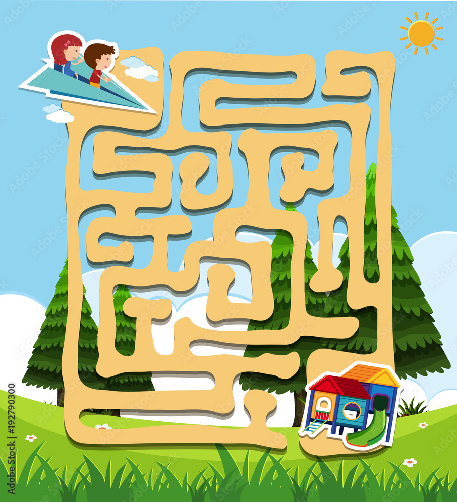 Maze game template with kids in park Stock Vector | Adobe Stock