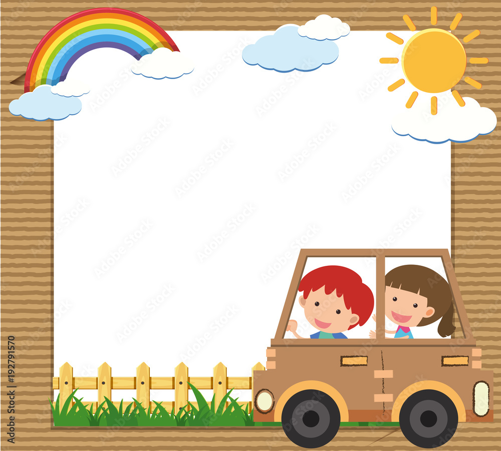 Border template with kids driving car Stock Vector | Adobe Stock