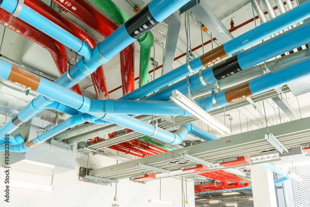Red Water pipe system. Pumping systems for industrial plants ...
