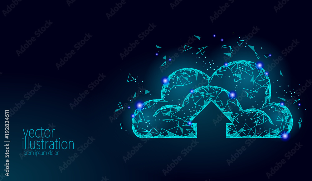 Cloud computing online storage low poly. Polygonal future modern internet business technology ...