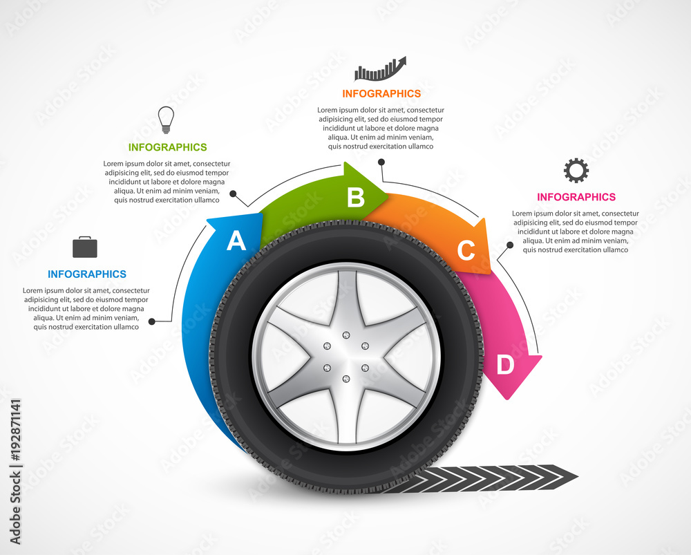 Infographic Design Template. Tire with arrows in a circle for brochures ...