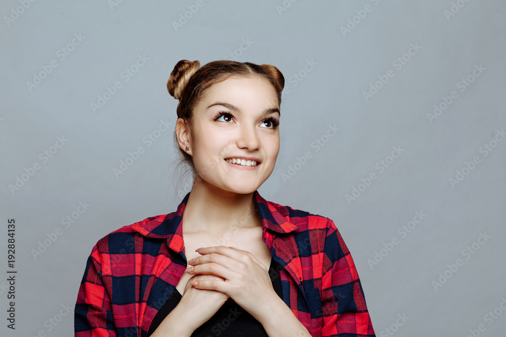 Body language and emotion. Portrait close up on a white background in ...