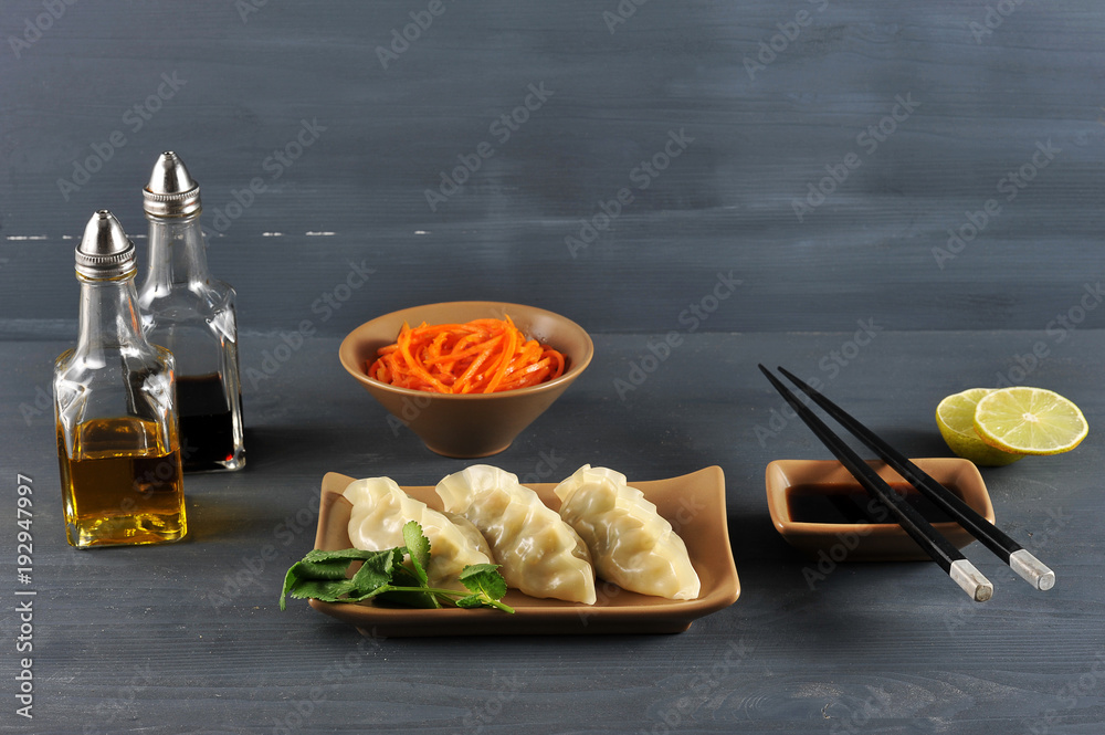 Dumping - a dish of Asian cuisine from a thin dough with a variety of ...