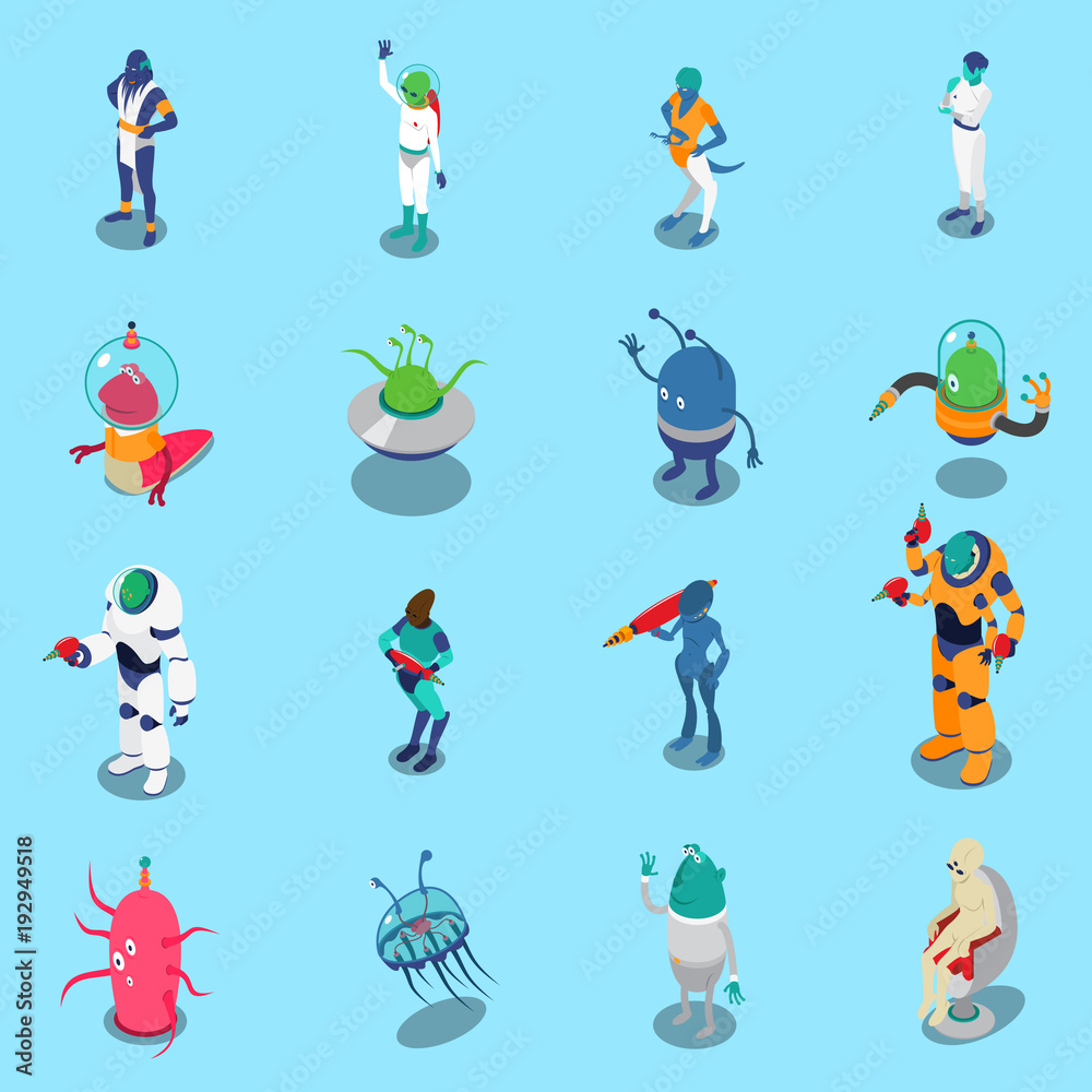 Aliens Isometric Icons Set Stock Vector | Adobe Stock