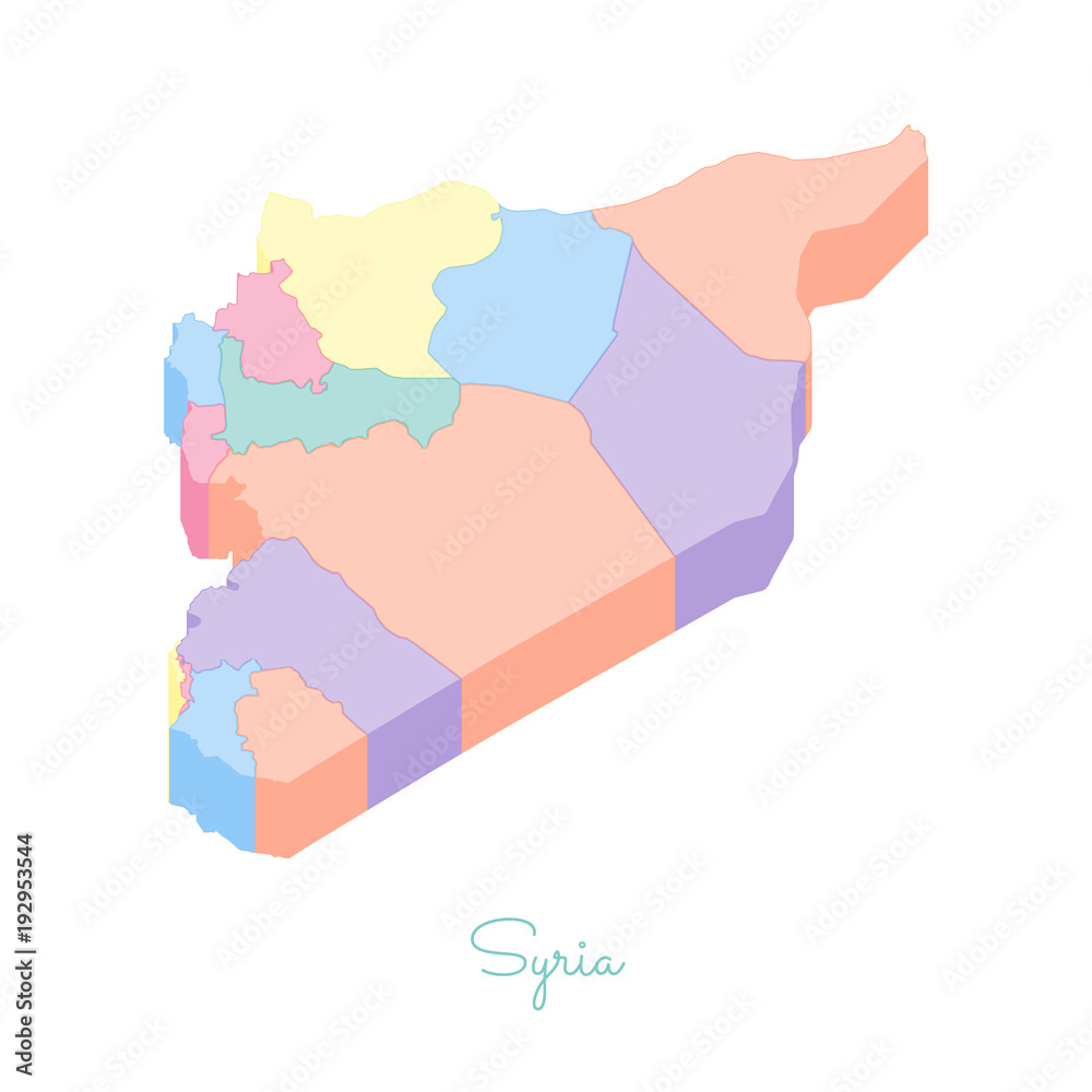 Syria region map: colorful isometric top view. Detailed map of Syria ...