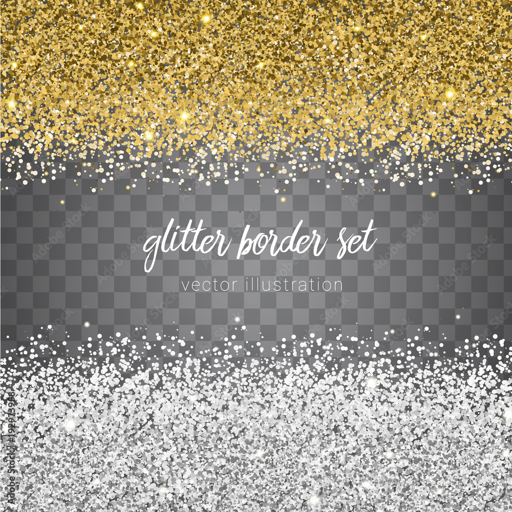 Vector shiny gold and silver glitter border set isolated on transparent ...