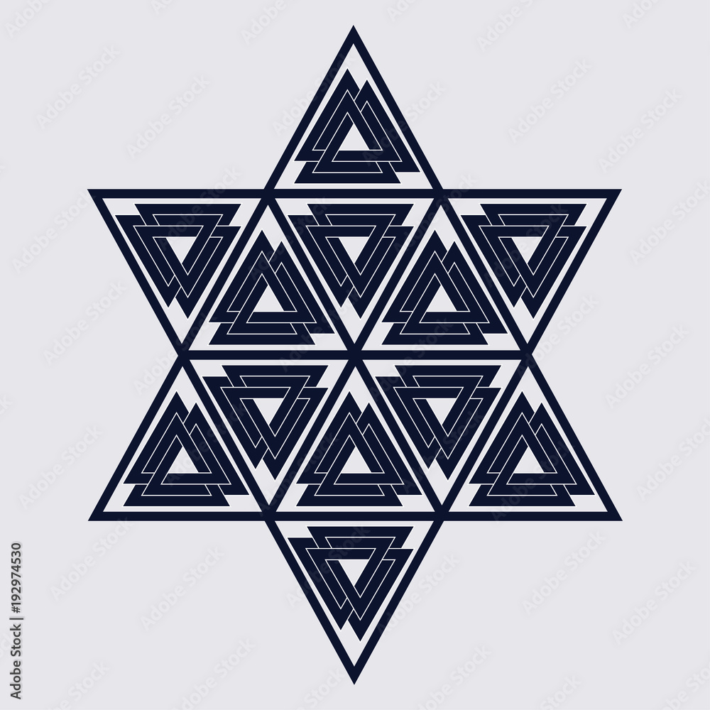 Six point star or hexagram with valknuts. Modern vector interpretation ...