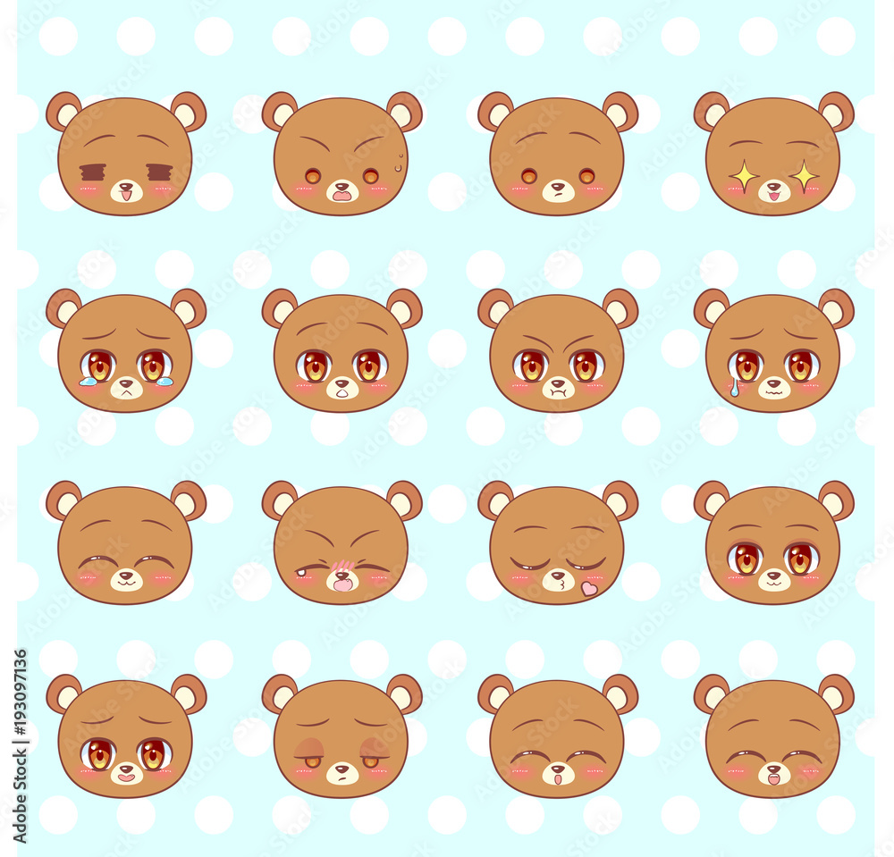 Emoticons, emoji, smiley set, colorful Sweet Kitty Little cute kawaii ...