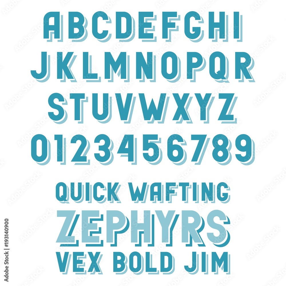 Retro alphabet with convex letters sans-serif with shadows. Simple ...