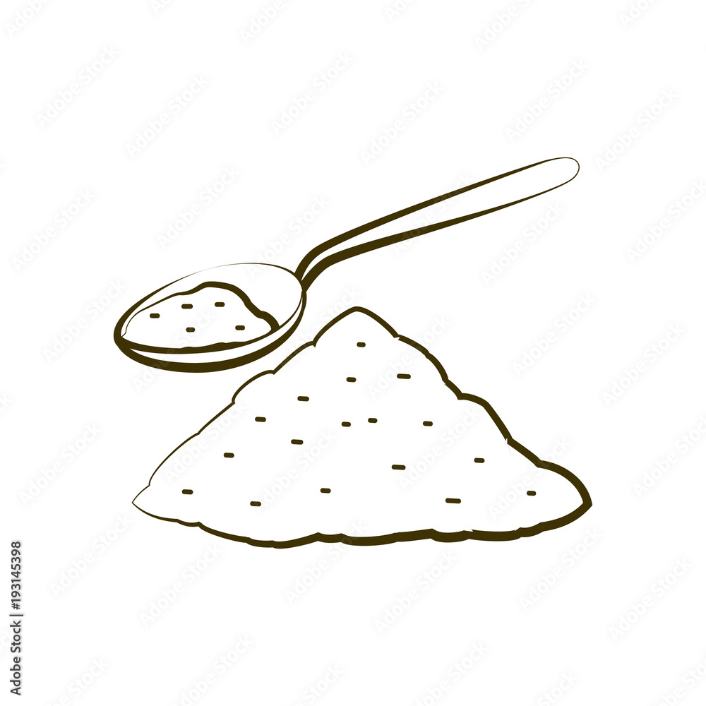 Corn starch, flour emblem for decoration of food, natural juices ...